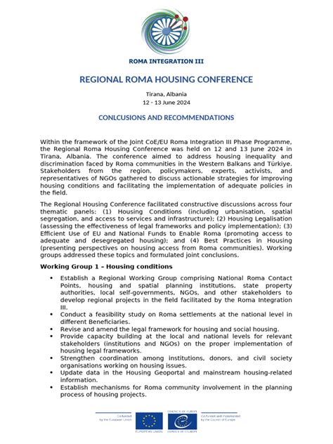 Recommendations Regional Roma Housing Conference Pdf European