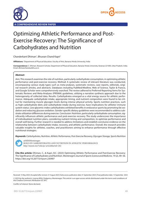 PDF Optimizing Athletic Performance And Post Exercise Recovery The Significance Of