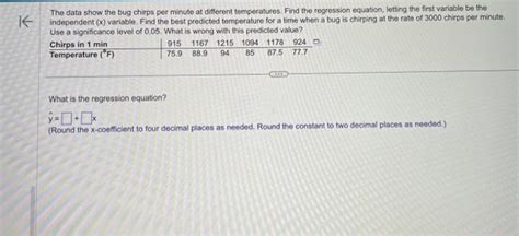 Solved The Data Show The Bug Chirps Per Minute At Different
