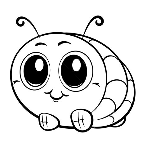 두 개의 큰 눈 윤곽선 스케치 드로잉이 있는 만화 곤충의 귀여운 색칠 시트 벡터 애벌레 그리기 애벌레 개요 애벌레 스케치 Png 일러스트 및 벡터 에 대한 무료