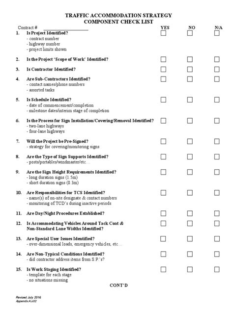 Traffic Accommodation Checklist Pdf Transport Road Transport
