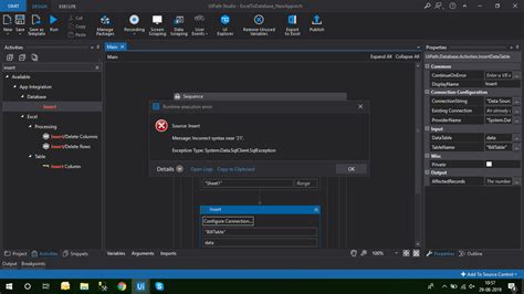 Can T Insert Data Into A Database Table From An Excel Sheet Help UiPath Community Forum