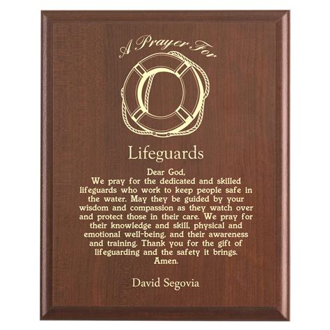 Lifeguard Prayer Plaque Pool Or Beach Lifeguards T Marked Moments Keepsakes