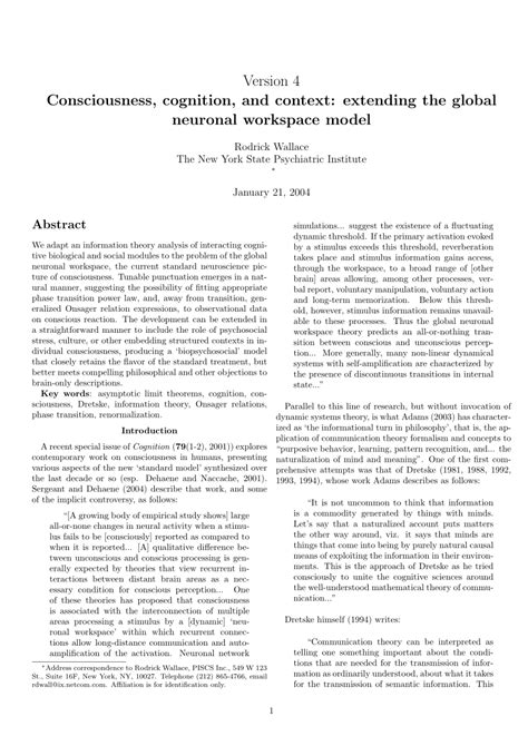 Pdf Consciousness Cognition And The Hierarchy Of Context Extending The Global Neuronal