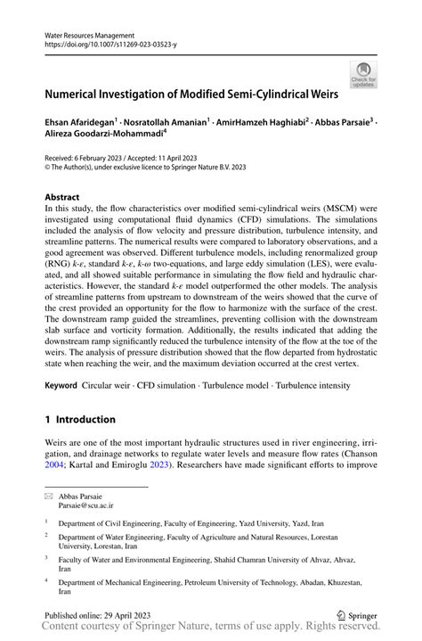 numerical investigation of modified semi cylindrical weirs request pdf