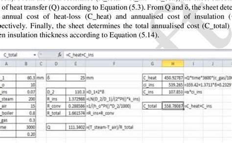 Excel Sheet For The Optimisation Of The Insulated Pipe In Example Download Scientific
