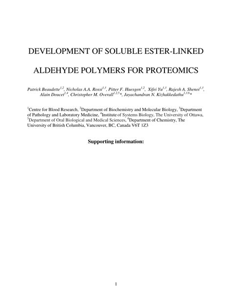 Pdf Development Of Soluble Ester Linked Aldehyde Polymers For Proteomics
