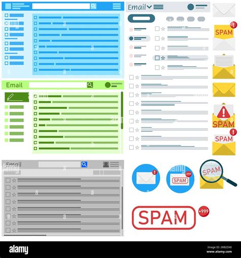 Illustrations Of Different Email App Interfaces With Spam Warning Icons