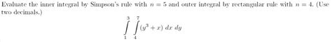 Solved Evaluate The Inner Integral By Simpsons Rule With