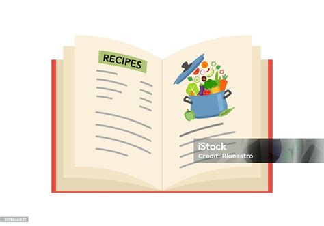 흰색 배경에 평면 디자인으로 요리책을 엽니다 조리법 책 개념 벡터 그림입니다 요리책에 대한 스톡 벡터 아트 및 기타 이미지