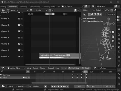 animation how do i add audio to a single animated action in blender