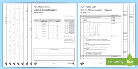 AQA Physics Separate Unit Atomic Structure Test