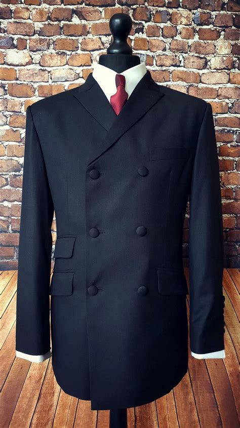 Double Breasted Suit Mod Suit Black 100 Wool Mix Plain Black Suit Etsy