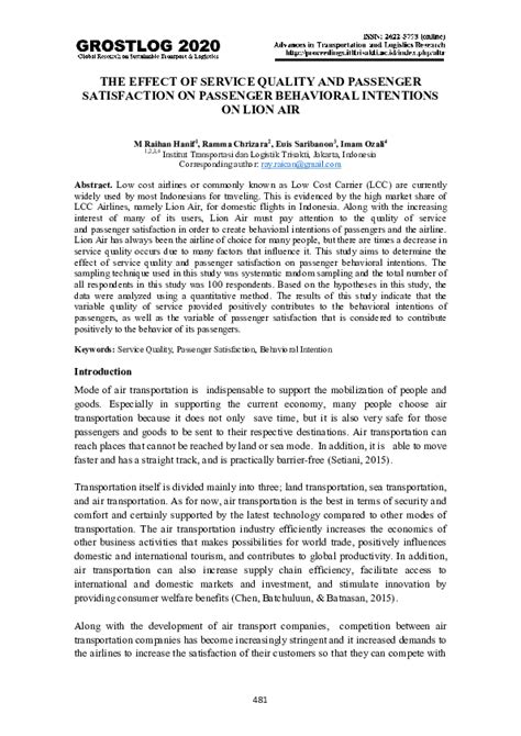 Pdf The Effect Of Service Quality And Passenger Satisfaction On
