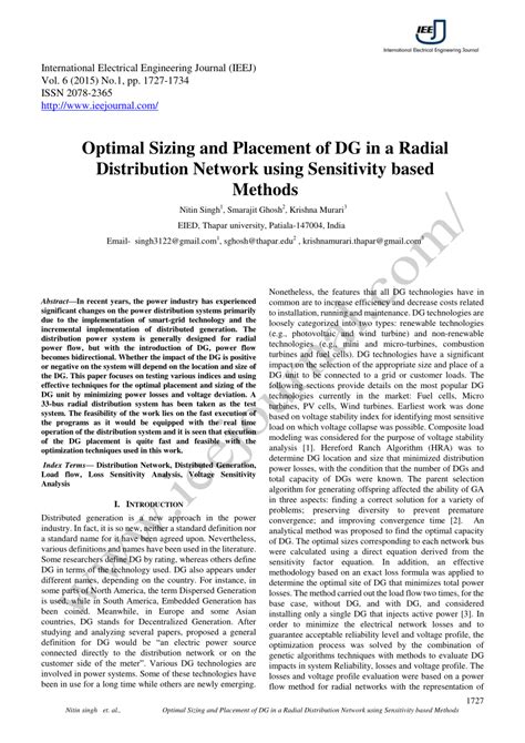 Pdf Optimal Sizing And Placement Of Dg In A Radial Distribution