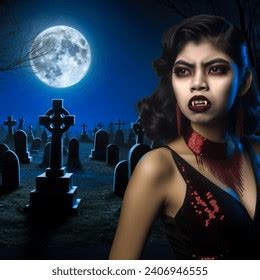 Moody Portrait Photo Beautiful Female Vampire Imagen generada por IA ...