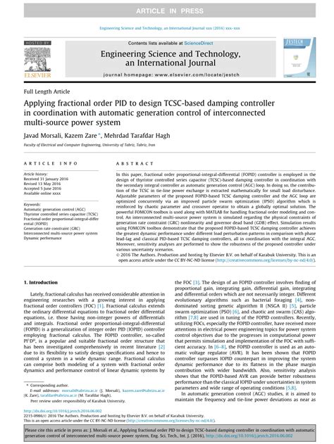 pdf applying fractional order pid to design tcsc based damping controller in coordination with
