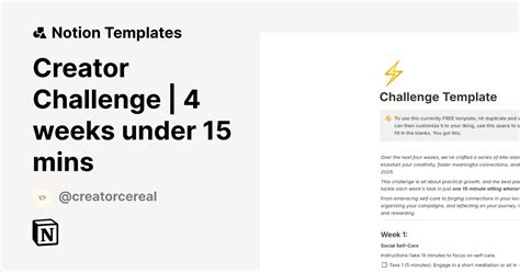 Creator Challenge | 4 weeks under 15 mins Template | Notion Marketplace