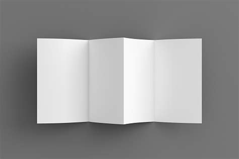 수직 페이지 지그재그 또는 아코디언 접이식 브로셔 패널 4개 8페이지 빈 전단지 프레젠테이션 디자인을 위해 회색 배경을 모의합니다 전면 4에 대한 스톡 사진 및 기타 이미지