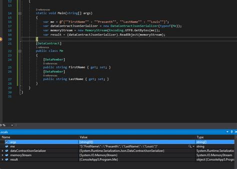 c locals variables in the debug windows stack overflow