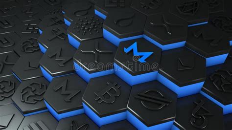 Abstract Blue Monero Coin Cryptocurrency With Blockchain Network Connection In Blockchain