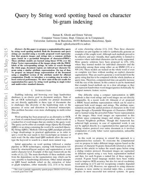 Query By String Word Spotting Based On Character Bi Gram Indexing Deepai