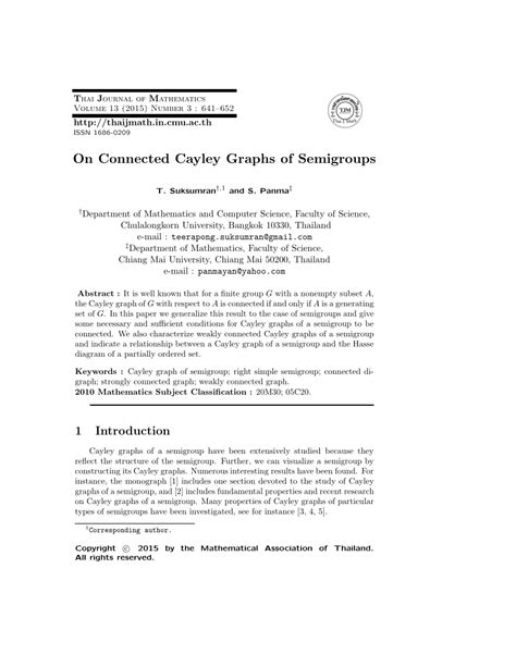 Pdf On Connected Cayley Graphs Of Semigroups Thai J Math 13 No 3 2015 641 652