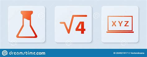 Set Square Root Of Glyph Test Tube And Flask And XYZ Coordinate System White Square Button
