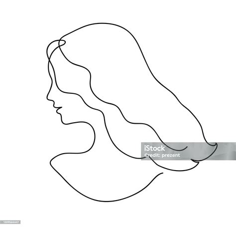 긴 머리를 가진 여성 프로필 초상화 여성 뷰티 컨셉 연속 선 드로잉 벡터 그림 옆모습에 대한 스톡 벡터 아트 및 기타 이미지