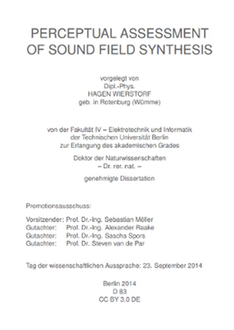 Thesis Perceptual Assessment Of Sound Field Synthesis Spatialaudio Net
