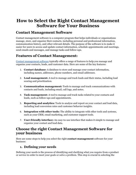 Ppt How To Select The Right Contact Management Software For Your Business Docx Powerpoint