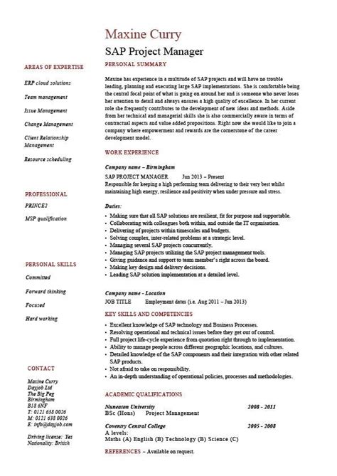 Sap Project Manager Resume Sample Job Description Career History Cv