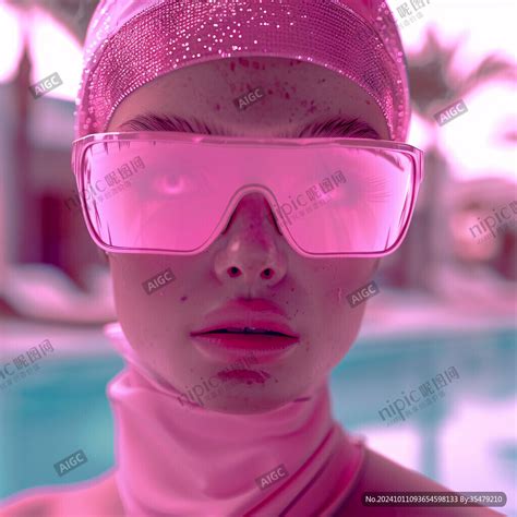 ai创作图女性粉色妇女郎 粉色女性写真封面 赛博朋克时尚未来 自拍科幻艺术照 粉色太阳镜 粉红色美学 时尚紫粉 眼镜防风宇航员 粉红色的美学