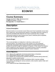 Econ 101 Syllabus Pdf ECON101 Course Summary Course ECON101 Title Microeconomics Length Of