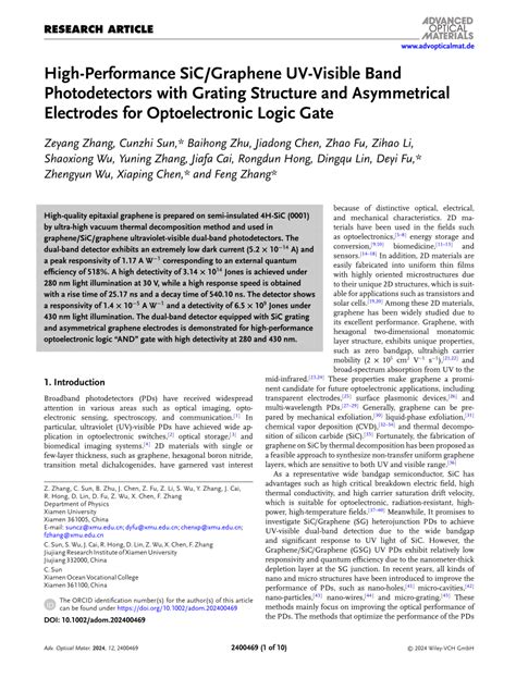 High‐performance Sicgraphene Uv‐visible Band Photodetectors With