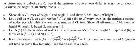 Solved A Binary Tree Is Called An Avl Tree If The Subtrees