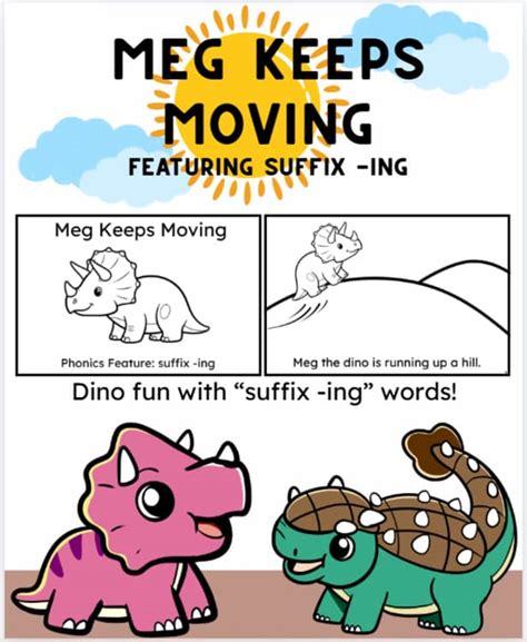 Meg Keeps Moving Suffix Ing Phonics Decodable Dinosaur Mini Reader K 1