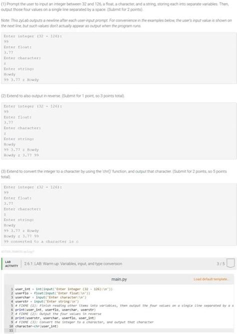 Solved 2 6 LAB Warm Up Variables Input And Type Chegg Com
