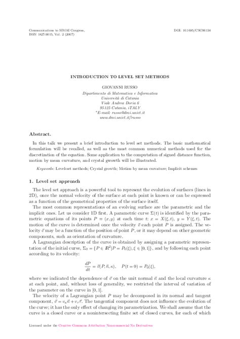 Pdf Introduction To Level Set Methods