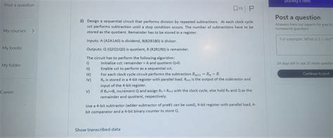 solved post a questiondesign a sequential circuit that