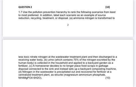 Solved Question 2 [10] 1 7 Use The Pollution Prevention