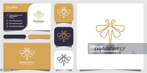 잠자리 로고 디자인 템플릿 라인 아트 스타일 및 명함 디자인 벡터 일러스트 레이 션 개념에 대한 스톡 벡터 아트 및 기타 이미지