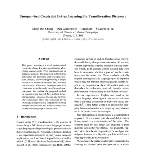 unsupervised constraint driven learning for transliteration discovery