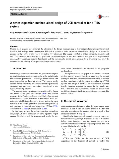 a series expansion method aided design of ccii controller for a tito