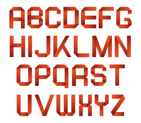 빨간 종이 접기 알파벳 문자의 집합입니다 프리미엄 벡터