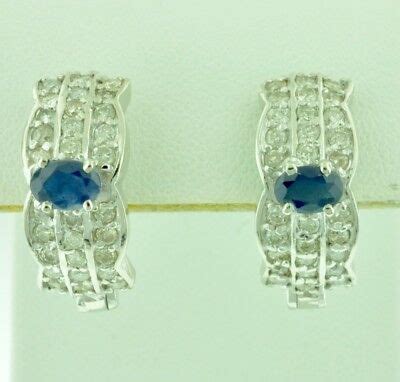 14k White Gold Natural Diamond Blue Sapphire Earring 254ct Pre Owned