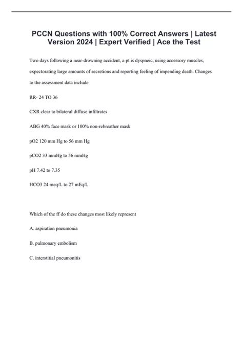 Pccn Questions With 100 Correct Answers Latest Version 2024 Expert Verified Ace The Test