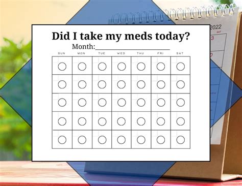 Medication Calendar Reminder For Meds Checklist Planner For Medicine