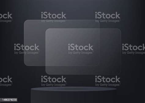 어두운 배경에 받침대에 유리 모형 카드 유리 형태 Ui Ux 일러스트 미래 지향적 인 현대 사용자 인터페이스 벡터 일러스트레이션 0명에 대한 스톡 벡터 아트 및 기타 이미지