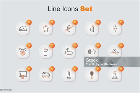 세트 라인 체스 테니스 라켓 자전거 헬멧 농구 백보드 하키 퍽 덤벨 및 보디 빌더가 근육 아이콘을 보여줍니다 벡터 3위에 대한 스톡 벡터 아트 및 기타 이미지 Istock